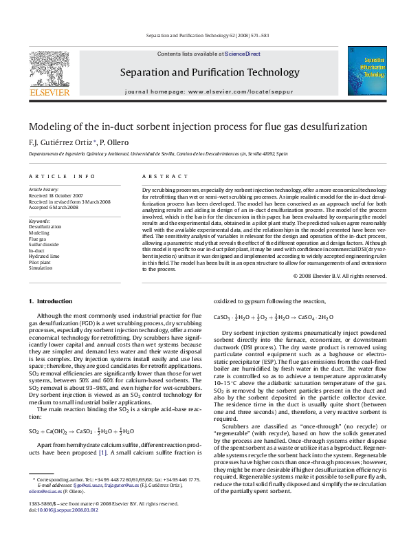 (PDF) Modeling of the in-duct sorbent injection process for flue gas ...