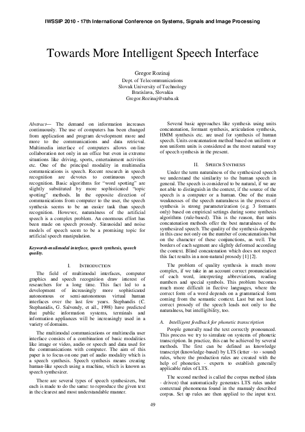 (PDF) Towards More Intelligent Speech Interface