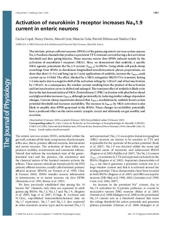 (PDF) Activation of neurokinin 3 receptor increases Na v 1.9 current in ...