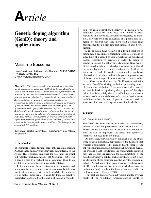 (PDF) Genetic doping algorithm (GenD): theory and applications