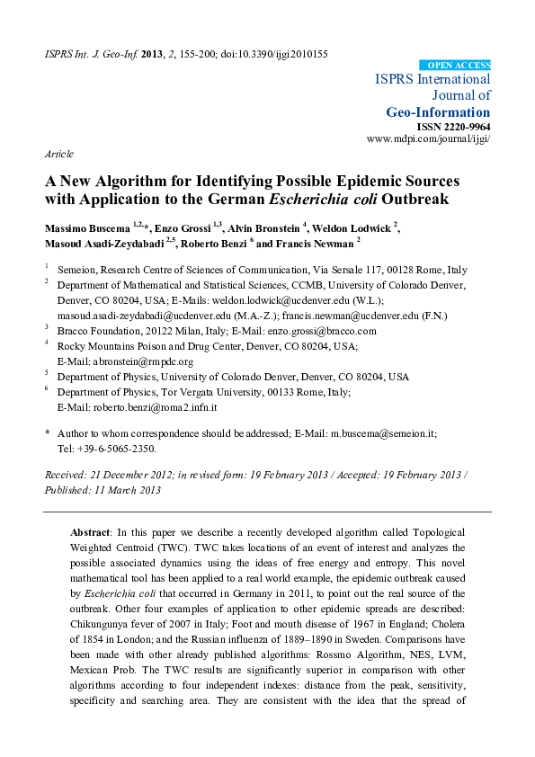 Pdf A New Algorithm For Identifying Possible Epidemic Sources With