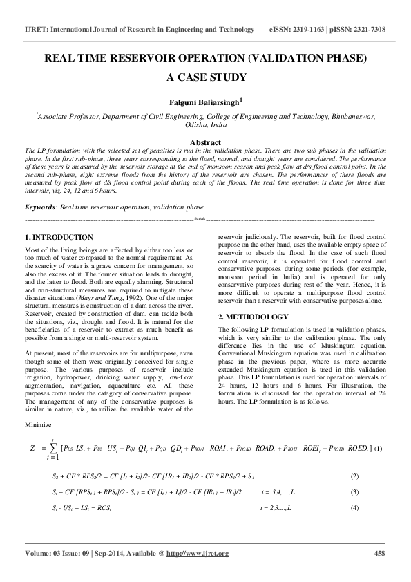 (PDF) REAL TIME RESERVOIR OPERATION (VALIDATION PHASE) A CASE STUDY