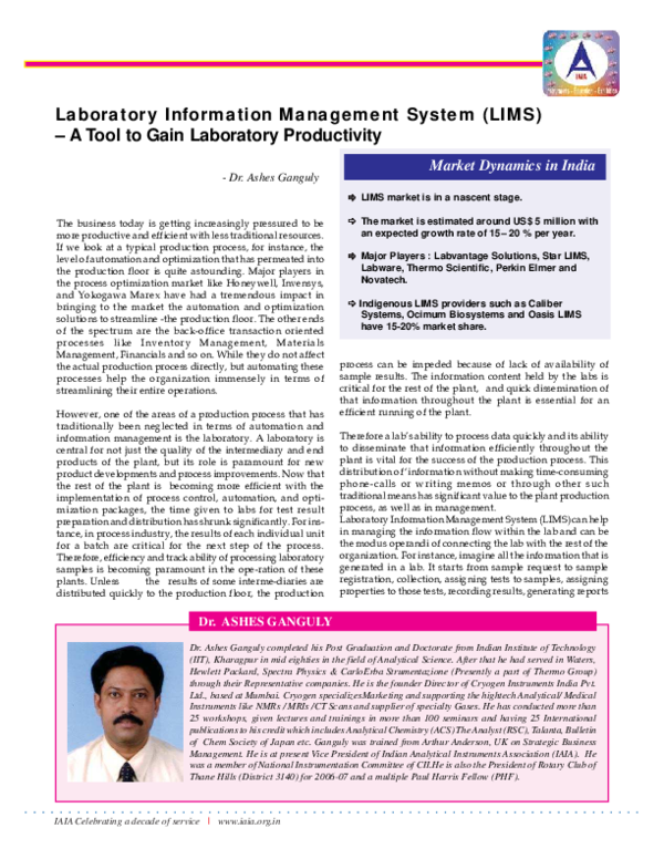 (PDF) Laboratory Information Management System (LIMS) Introduction