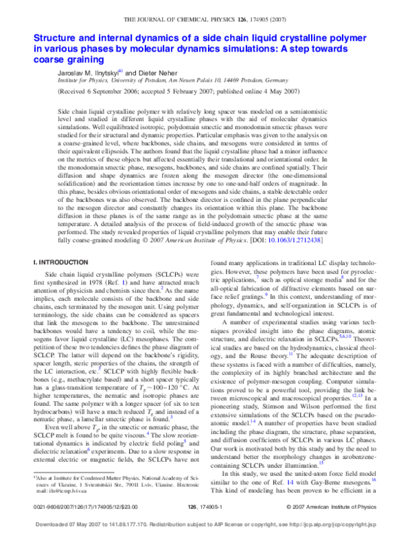 (PDF) Structure and internal dynamics of a side chain liquid ...