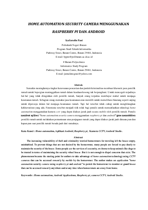 Pdf Security Camera Menggunakan Raspberry Pi Dan Android