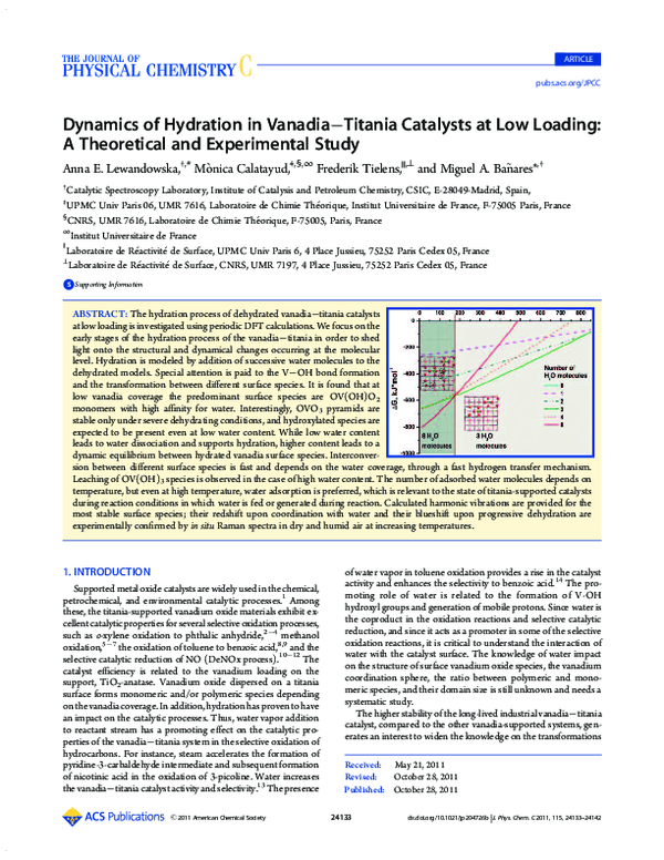 (PDF) Dynamics of Hydration in Vanadia–Titania Catalysts at Low Loading ...