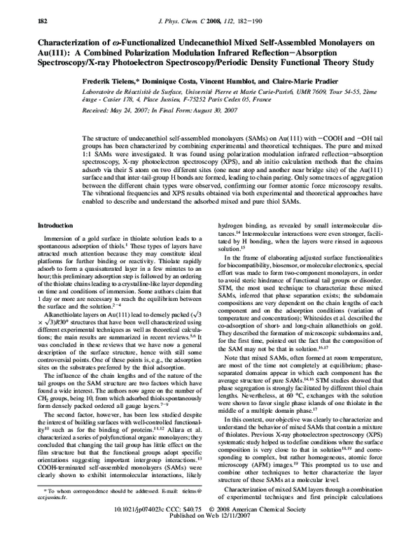 (PDF) Characterization of ω-Functionalized Undecanethiol Mixed Self-Assembled Monolayers on Au ...