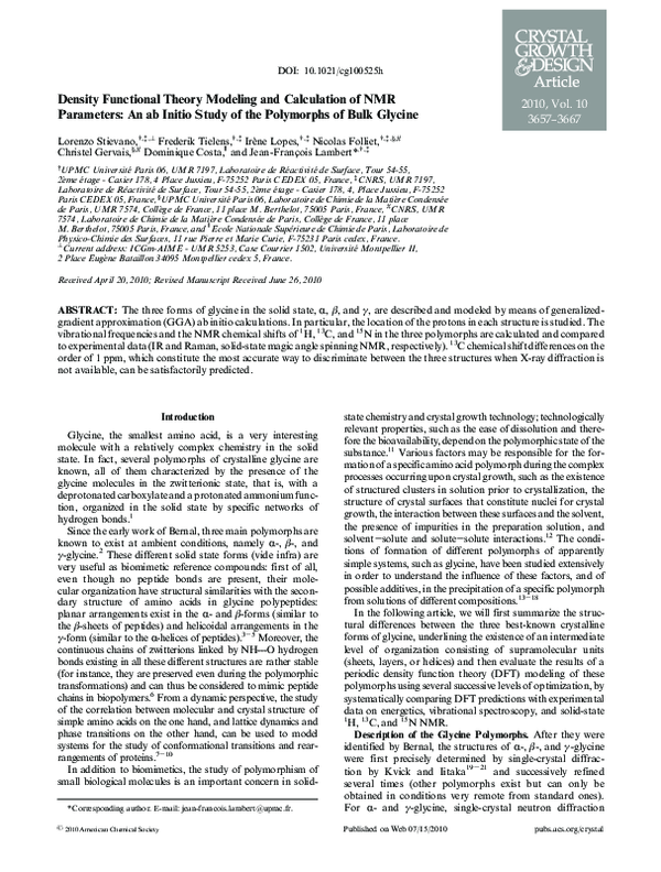 (PDF) Density Functional Theory Modeling and Calculation of NMR Parameters: An ab Initio Study ...