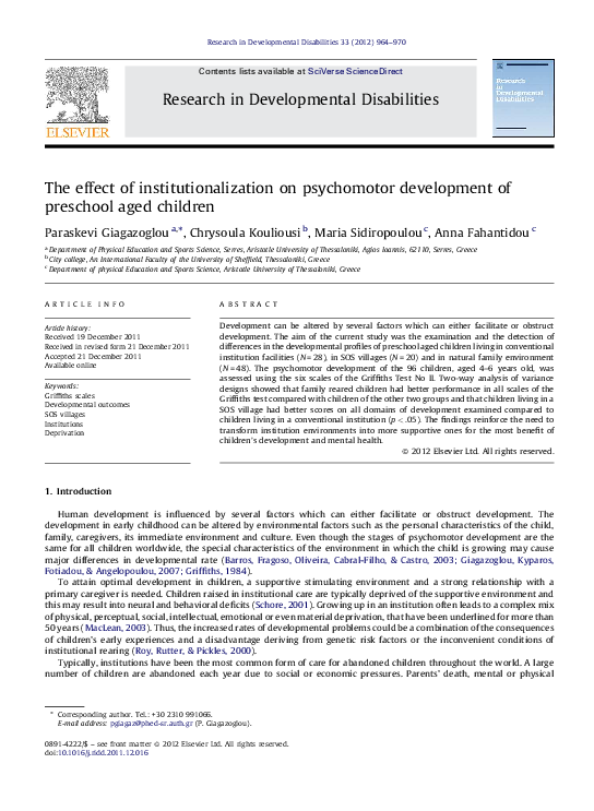 (PDF) Institutionalization's Impact on Child Development