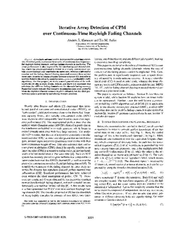 Pdf Iterative Array Detection Of Cpm Over Continuous Time Rayleigh