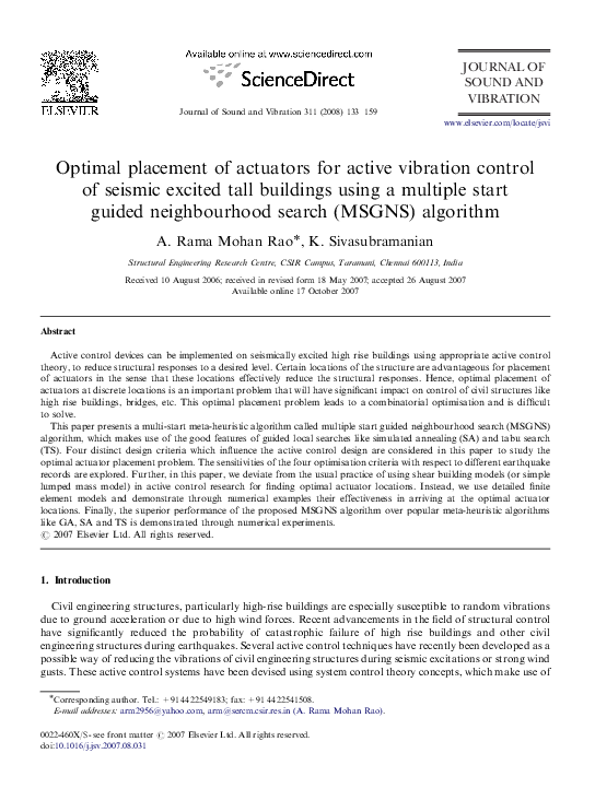 (PDF) Optimal placement of actuators for active vibration control of seismic excited tall ...