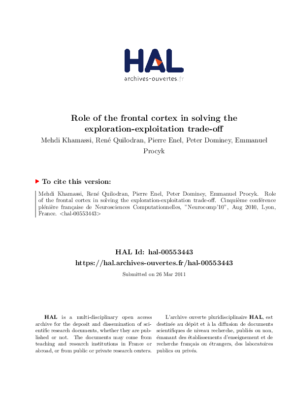 (PDF) Role of the frontal cortex in solving the exploration ...