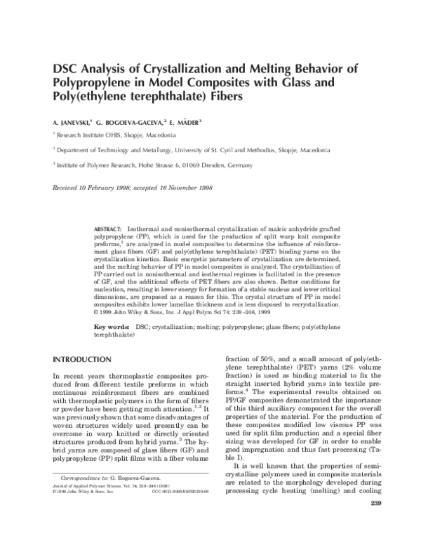 (PDF) DSC analysis of crystallization and melting behavior of ...