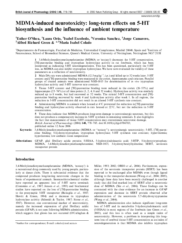 (PDF) MDMA-induced neurotoxicity: long-term effects on 5-HT ...