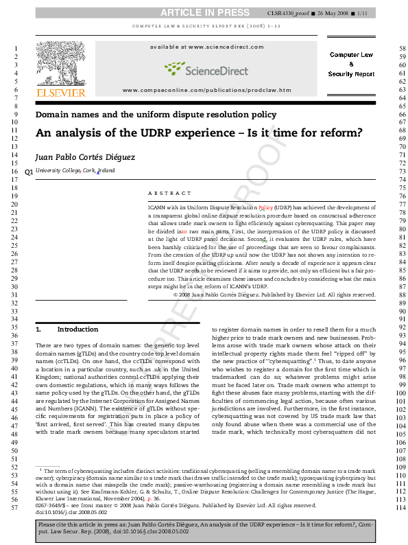 (PDF) An analysis of the UDRP experience-Is it time for reform?