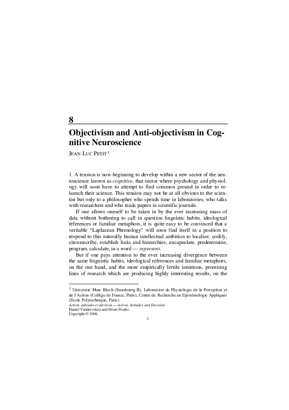 (PDF) Objectivism and anti-objectivism in cognitive neurosciences