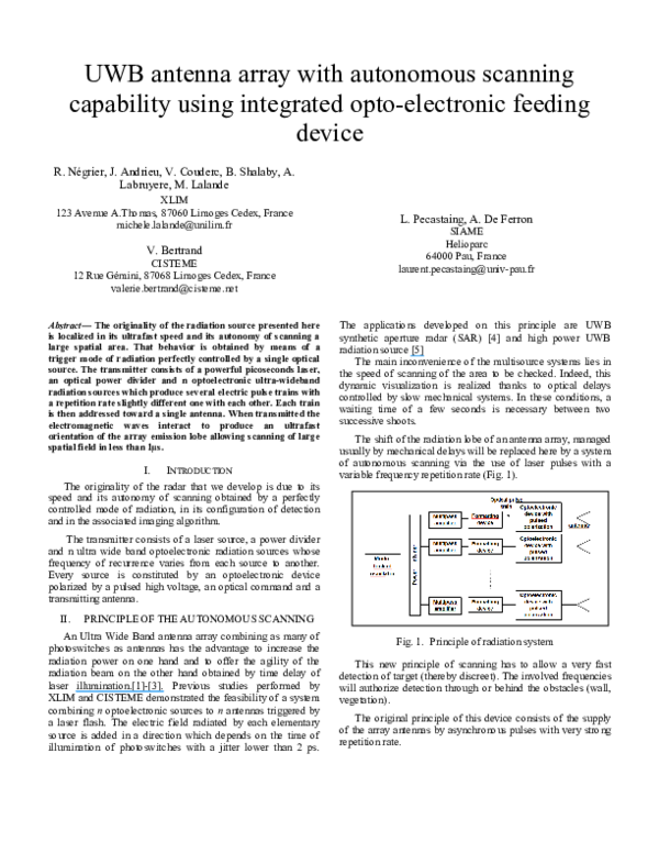 Pdf Uwb Antenna Array With Autonomous Scanning Capability Using