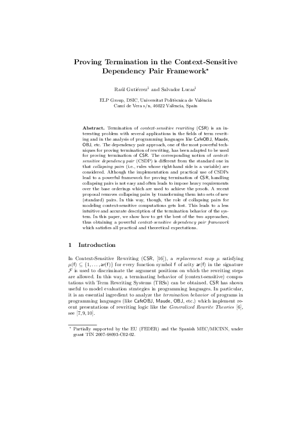 Proving Termination In The Context Sensitive Dependency Pair Framework