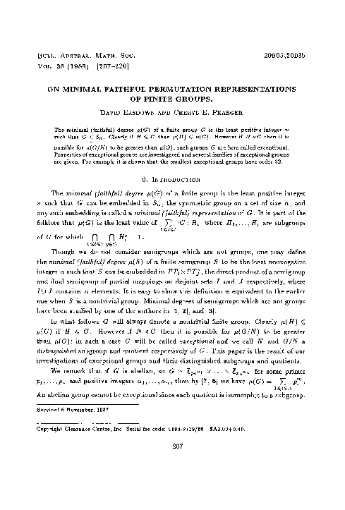 (PDF) On minimal faithful permutation representations of finite groups