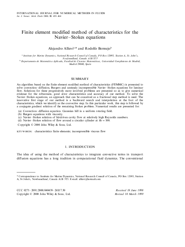 (PDF) Finite element modified method of characteristics for the Navier ...