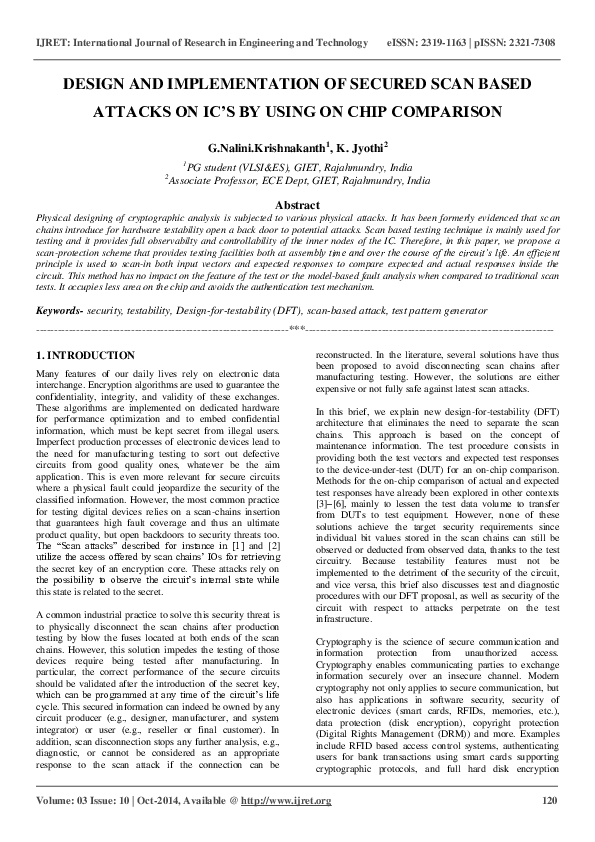 Pdf Design And Implementation Of Secured Scan Based Attacks On Ics By Using On Chip Comparison