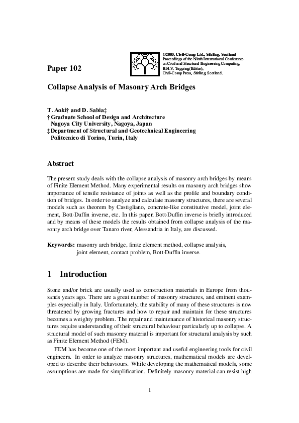 (PDF) Collapse Analysis of Masonry Arch Bridges
