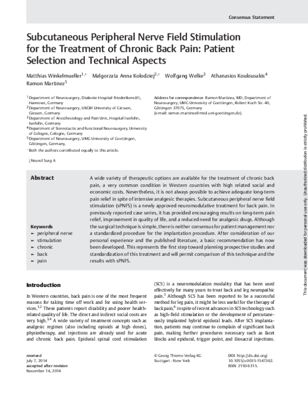 (PDF) Subcutaneous Peripheral Nerve Field Stimulation for the Treatment ...