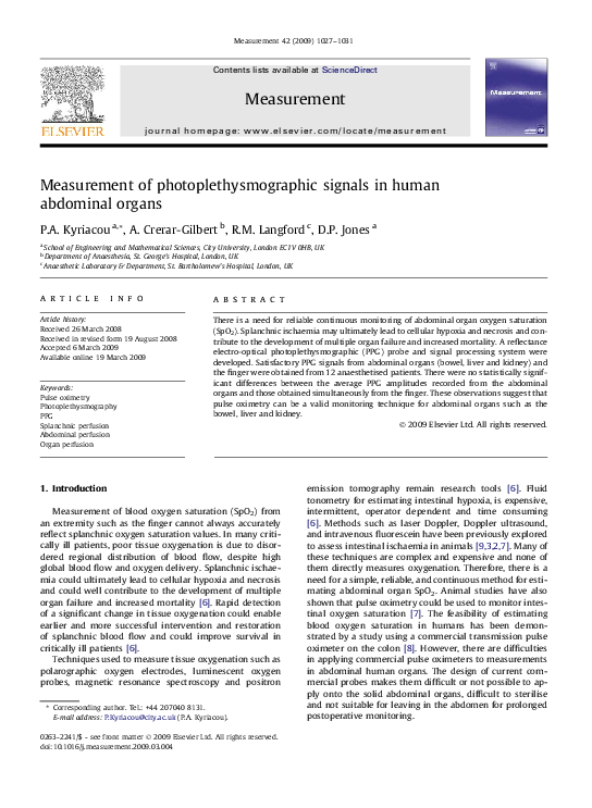 (PDF) Measurement of photoplethysmographic signals in human abdominal ...