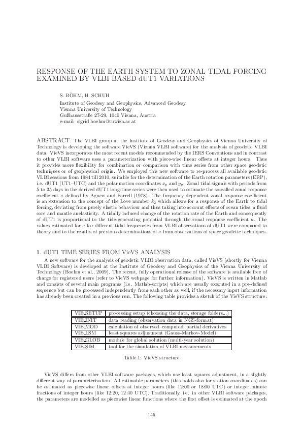 (PDF) RESPONSE OF THE EARTH SYSTEM TO ZONAL TIDAL FORCING EXAMINED BY ...
