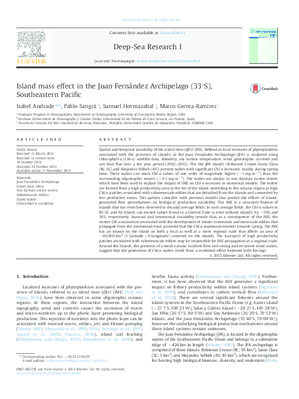 (PDF) Island mass effect in the Juan Fernández Archipelago (33°S ...
