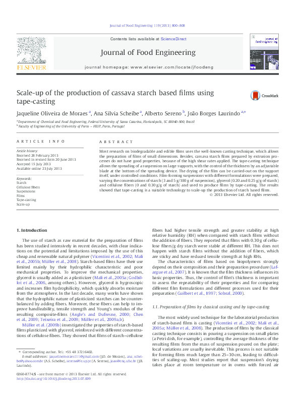 (PDF) Scale-up of the production of cassava starch based films using ...