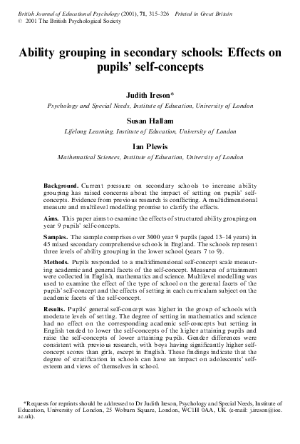 (PDF) Ability grouping in secondary schools: Effects on pupils’ self ...