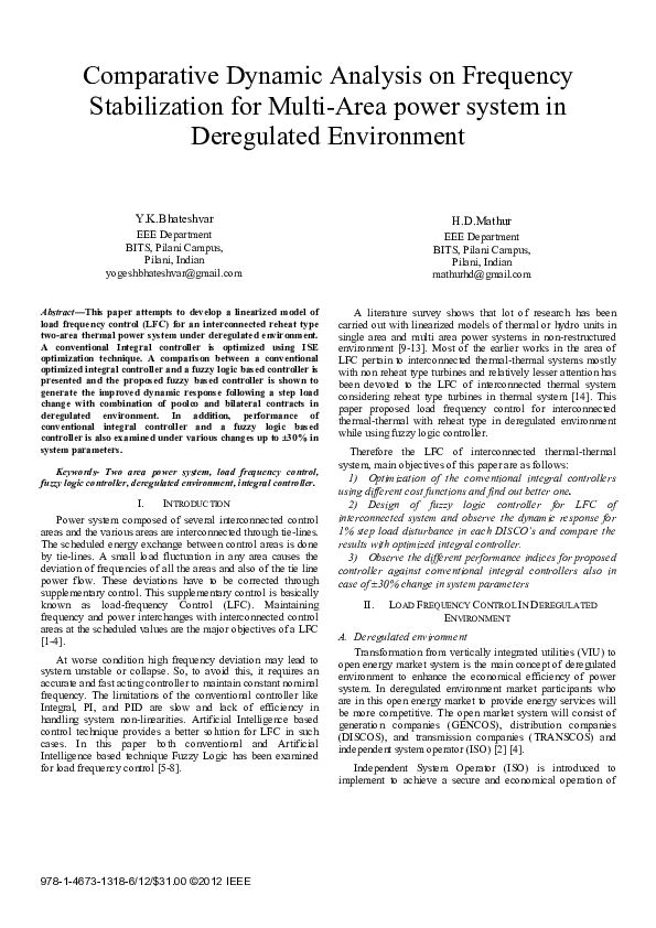 (PDF) Comparative dynamic analysis on frequency stabilization for multi-area power system in ...
