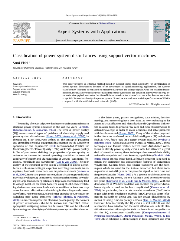 Pdf Classification Of Power System Disturbances Using Support Vector Machines