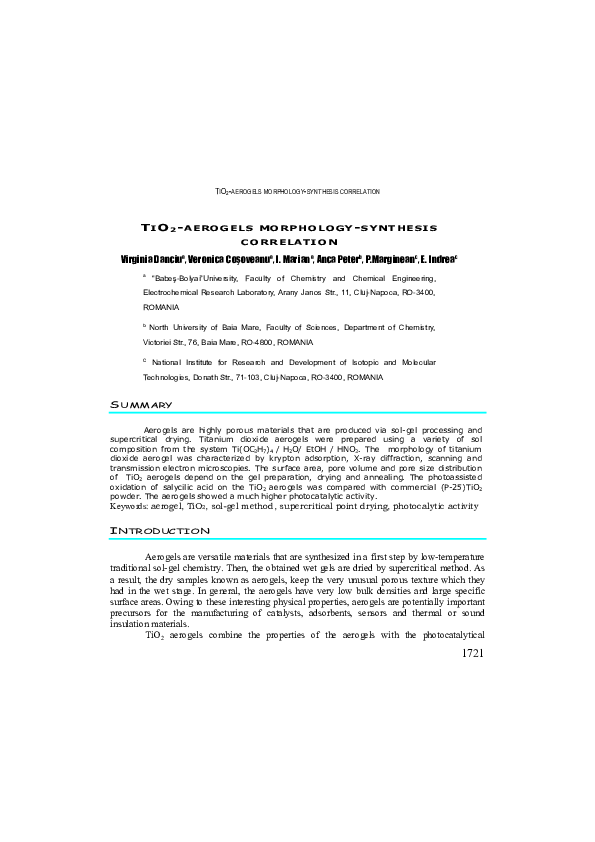 (PDF) TIO2-AEROGELS MORPHOLOGY-SYNTHESIS CORRELATION
