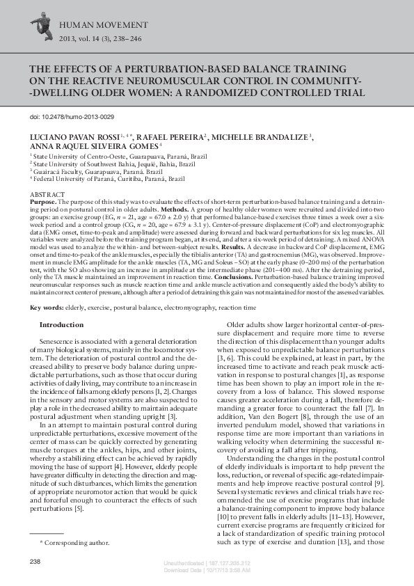 (PDF) The Effects of a Perturbation-Based Balance Training on the ...