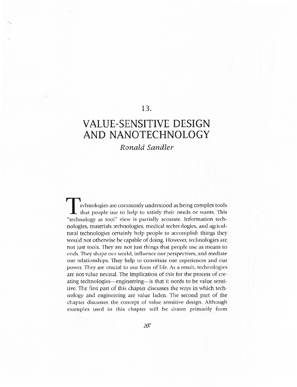 (PDF) Value Sensitive Design and Nanotechnology