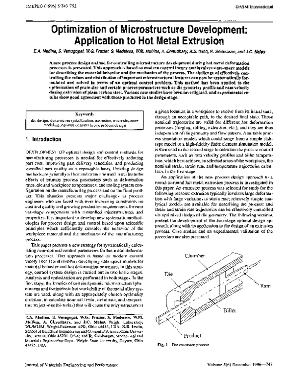 Pdf Optimization Of Microstructure Development Application To Hot