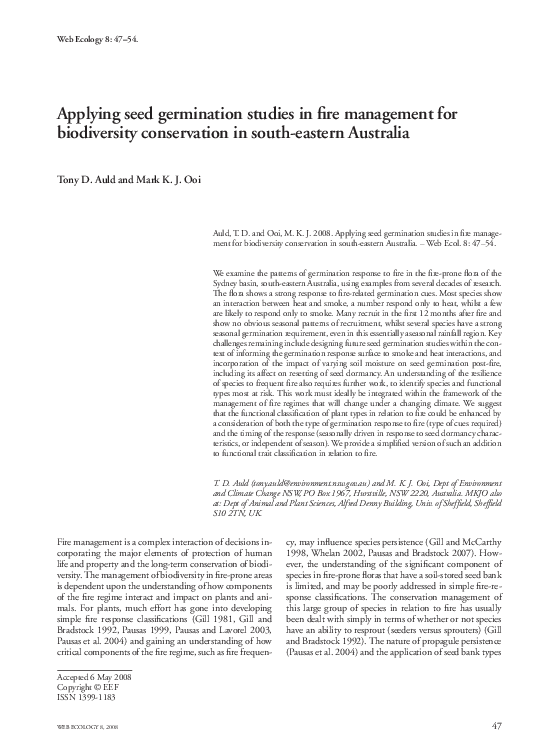 (PDF) Applying seed germination studies in fire management for ...