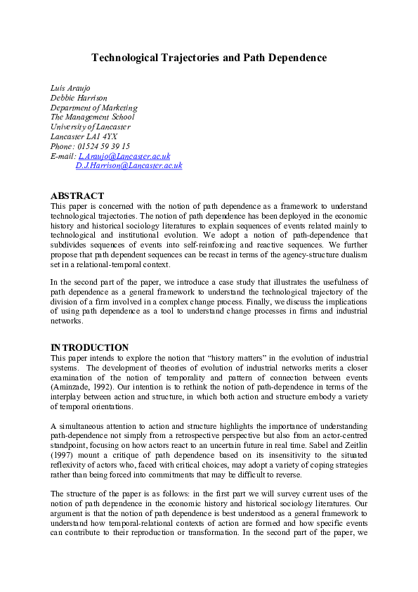 (PDF) Path Dependence in Technologies and Organizations Technological Lock-In | G. Dosi ...