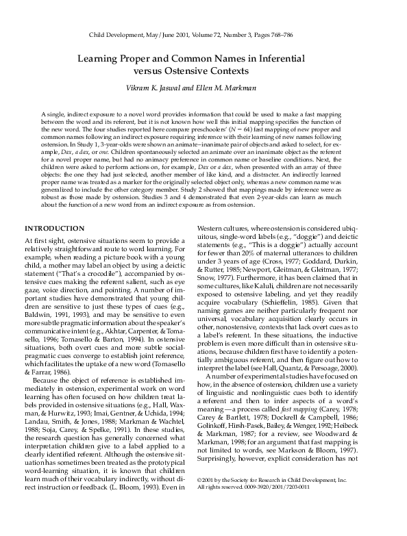 (PDF) Learning Proper and Common Names in Inferential versus Ostensive ...