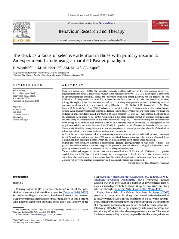 (PDF) The clock as a focus of selective attention in those with primary ...