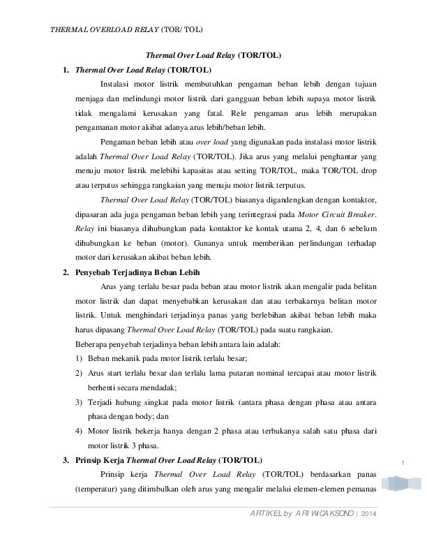 (PDF) Thermal Over Load Relay (TOR/TOL