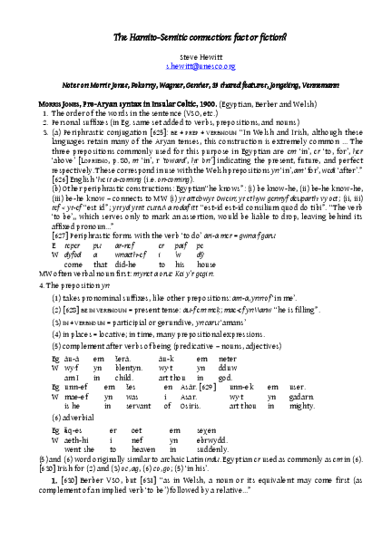 (PDF) The Hamito-Semitic connection: fact or fiction?