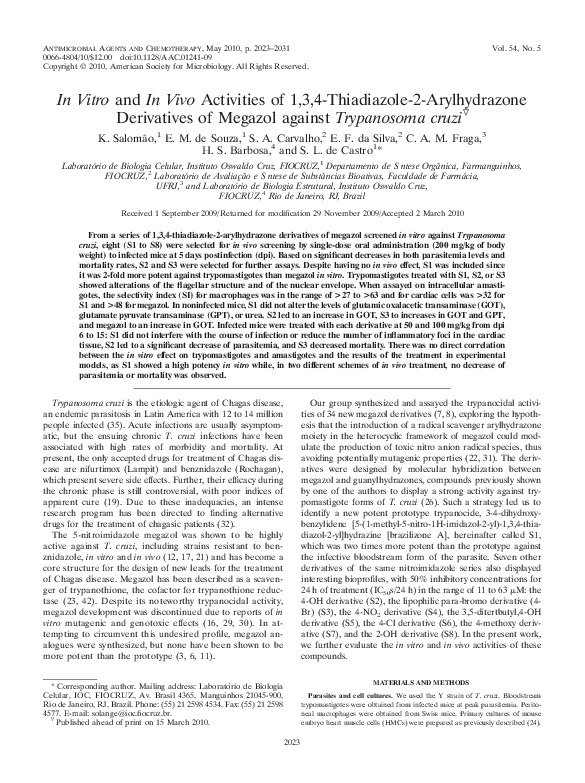 (PDF) In Vitro and In Vivo Activities of 1,3,4-Thiadiazole-2 ...