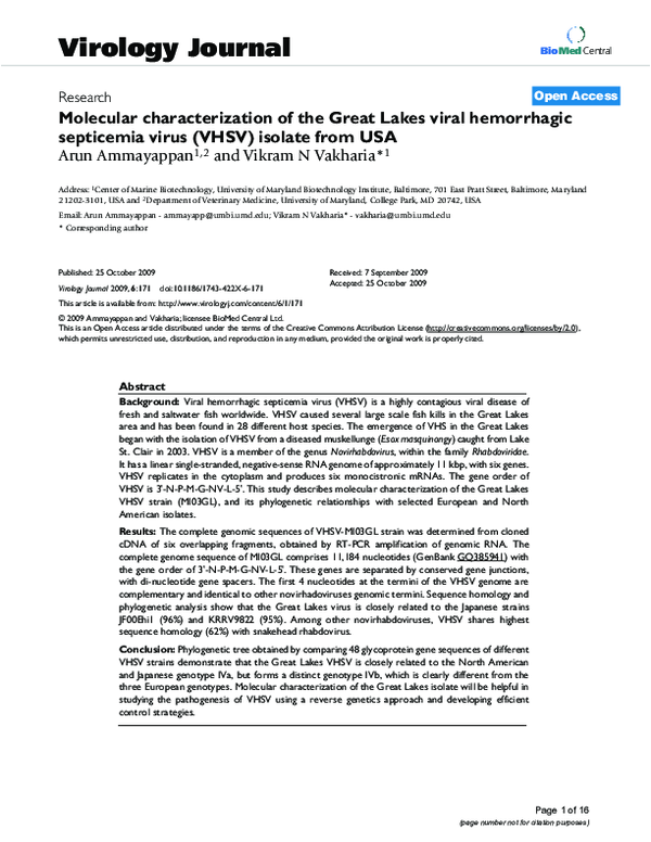 (PDF) Molecular characterization of the Great Lakes viral hemorrhagic ...