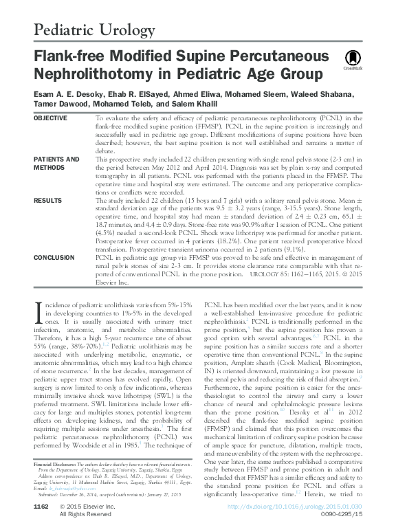 (PDF) Flank-free Modified Supine Percutaneous Nephrolithotomy in ...