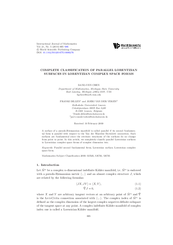 Pdf Complete Classification Of Parallel Lorentzian Surfaces In