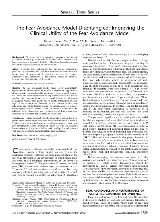 (PDF) The Fear Avoidance Model Disentangled: Improving the Clinical ...