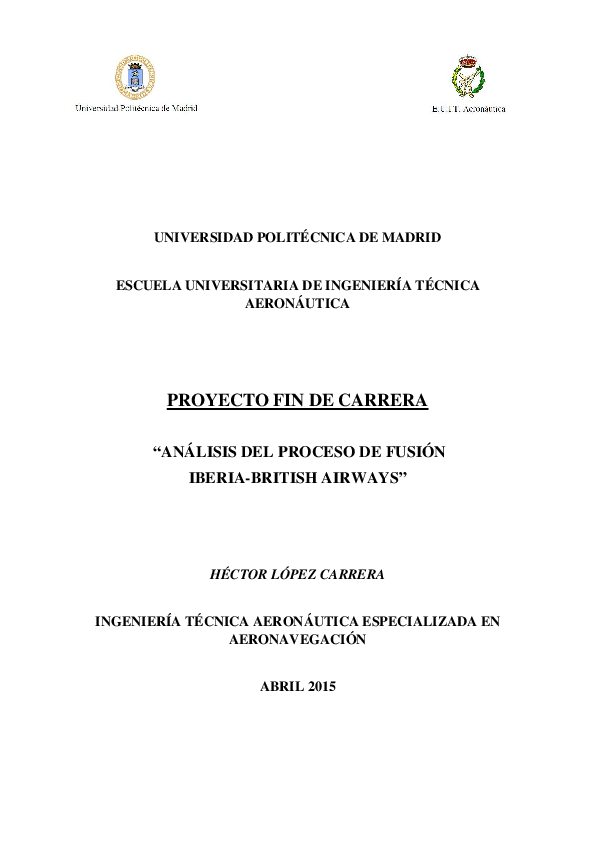 (PDF) PROYECTO FIN DE CARRERA " ANÁLISIS DEL PROCESO DE FUSIÓN IBERIA-BRITISH AIRWAYS